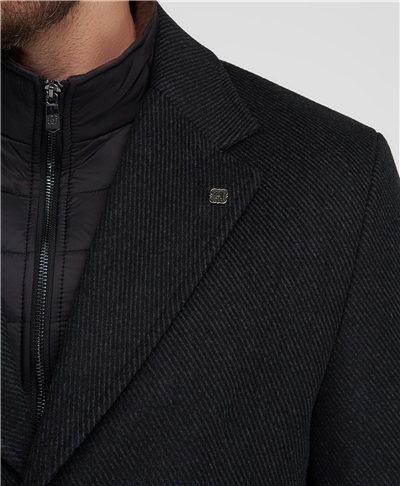 Пальто однобортное с имитацией жилета, с диагональным рисунком ткани ...