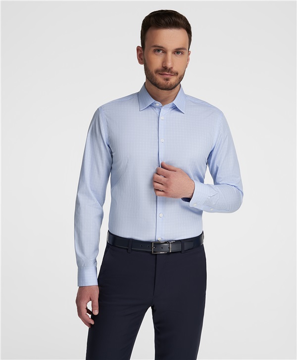 Рубашка из 100% хлопка, полуприлегающая, не требует утюжки в голубом ...