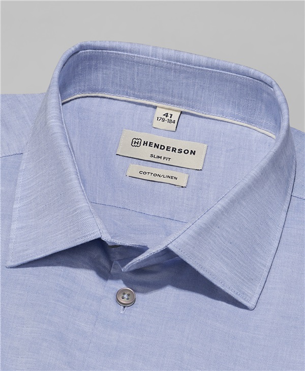 Рубашка из хлопка и льна, полуприлегающая в голубом цвете SHL-2173-S ...