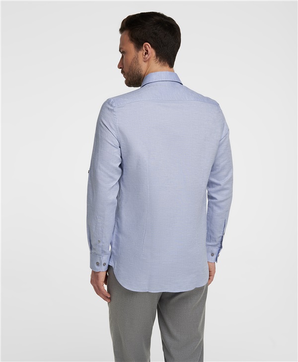 Рубашка из хлопка и льна, полуприлегающая в голубом цвете SHL-2173-S ...