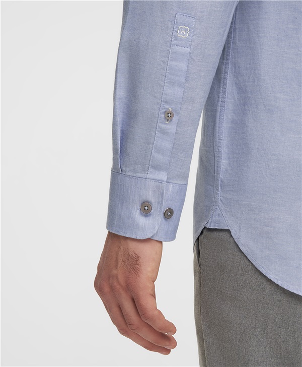 Рубашка из хлопка и льна, полуприлегающая в голубом цвете SHL-2173-S ...