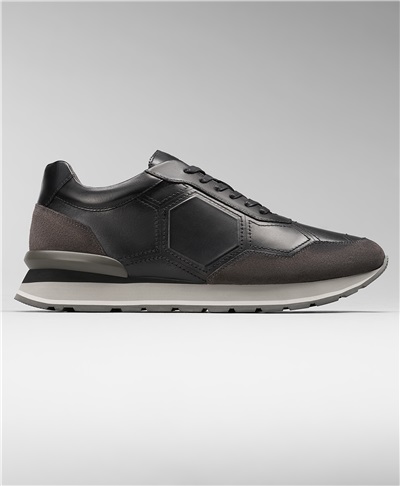 Кроссовки из натуральной кожи в футбольной стилистике в чёрном цвете SS ...