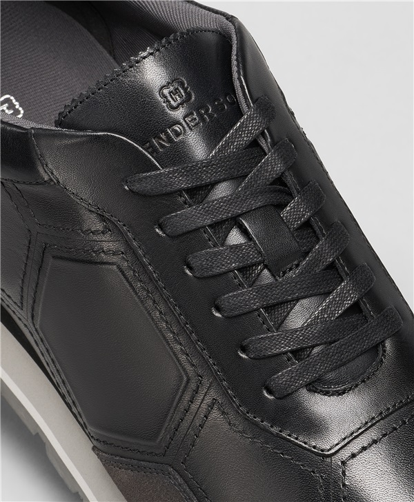 Кроссовки из натуральной кожи в футбольной стилистике в чёрном цвете SS ...